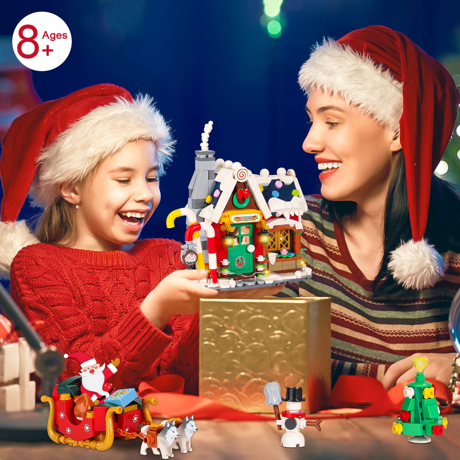 PinkBee Christmas Gingerbread House 2022 Mini Xmas Tree Building Block Set Creative Ornament Toys Kits Micro Bricks for Adults Kids 8-12 6-12 7-9(788Pcs)