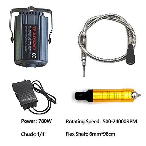 TUNTROL Thicken 1/4" Flexible Shaft Rotary Tool, 780W Flex Shaft with Foot Pedal, Hanging Grinder Carver Electric Multi-function Metalworking Tools Repair Kit