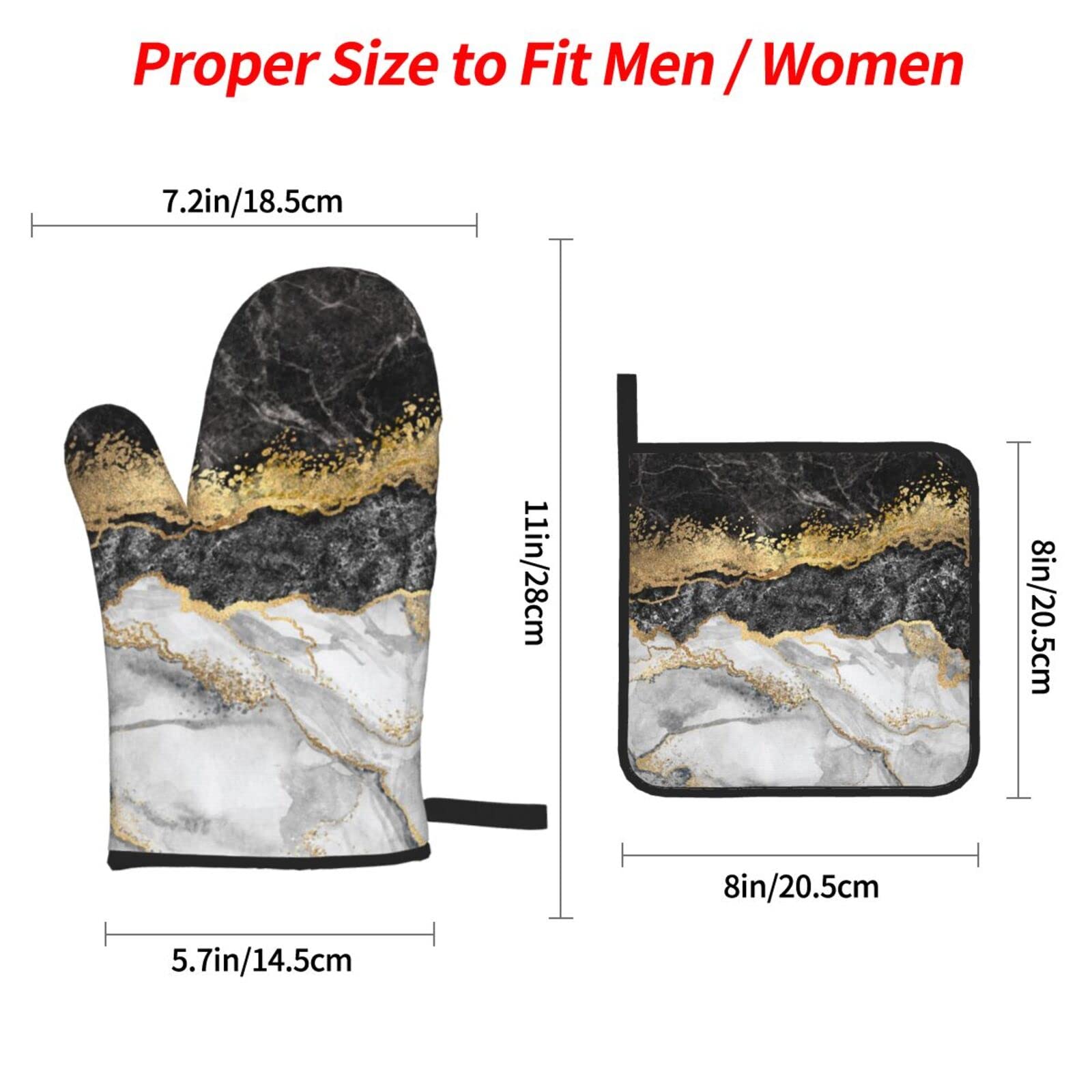 Marble Oven Mitts and Pot Holders 4pcs Sets,Funny Kitchen High Heat Resistant Oven Mitts,with Oven Gloves and Hot Pads Pot Holders for Baking Cooking BBQ Grilling