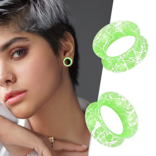 Qmcandy 10 Pairs 2g-1" Colorful Silicone Ear Tunnels Stretching Kit Flexible Soft Piercing Gauges for Ears, Green