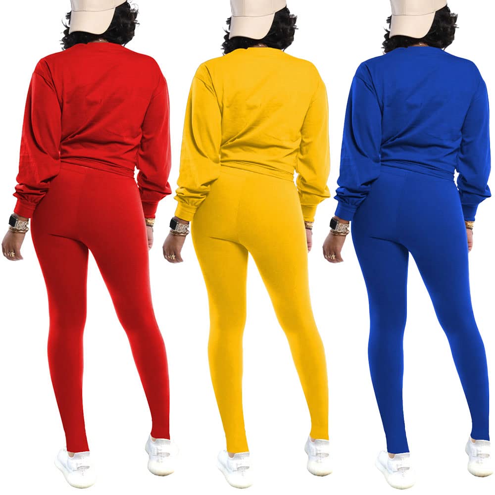 PINSV Womens 2 Piece Outfits Long Sleeve Sweatsuits Outfits Jogging Suits Sweat Loungewear Sets Red L