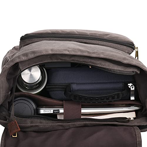 Waterproof Waxed Canvas Backpack for Men Travel Rucksack Leather Trimming (Dark gray)