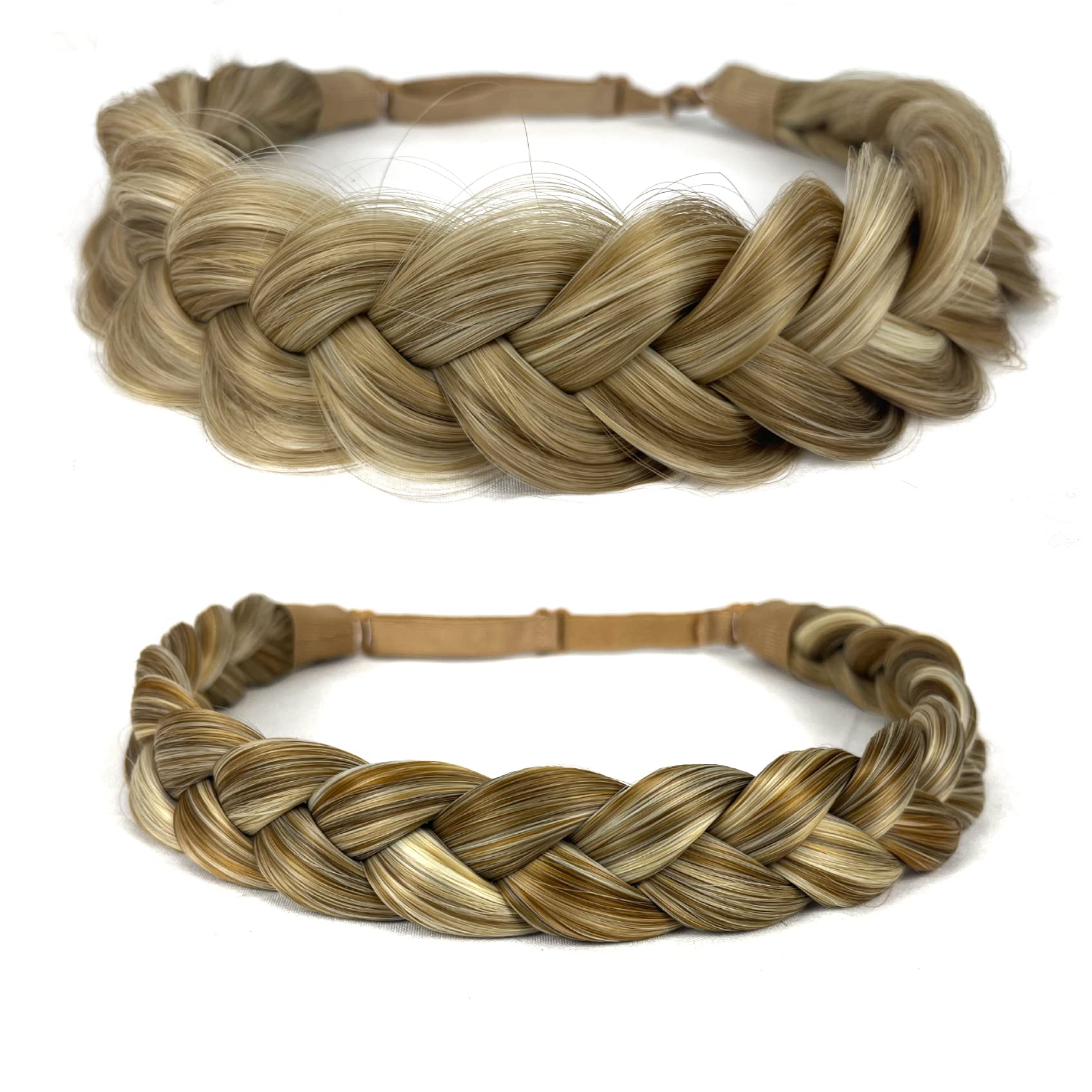 STHEJFB Braid Headband 2 3 Strands combinations Messy Wide Chunky Fluffy Elastic Stretch Hairpiece Braided Headband Women Girl Beauty accessory (Light golden grey)