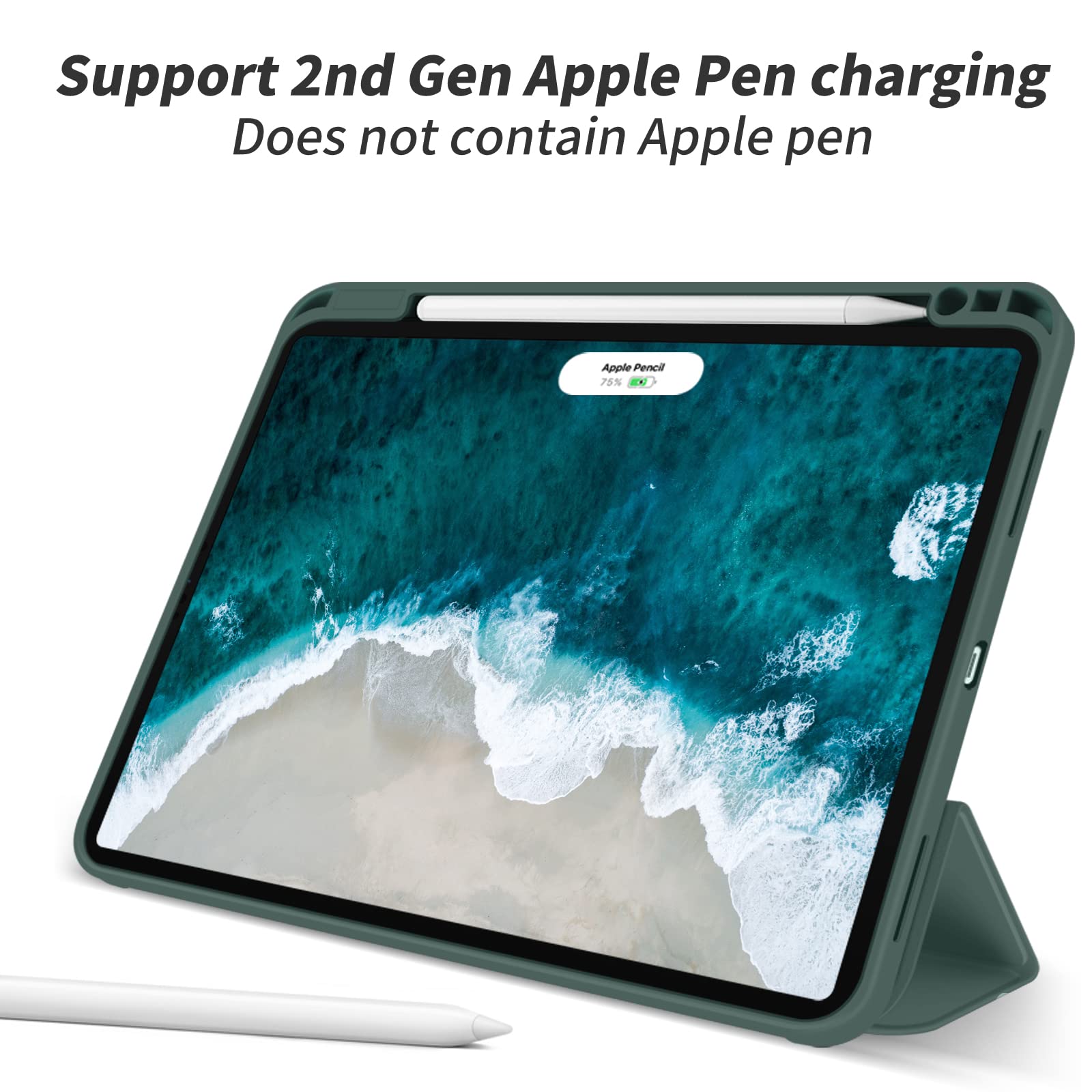 KenKe Case for iPad Air 5th Generation (2022) / iPad Air 4th Generation (2020) 10.9 Inch with Pencil Holder, Support Touch ID, Smart Stand Soft TPU Back Cover, iPad Air 5/4 10.9 inch Case, Dark Green
