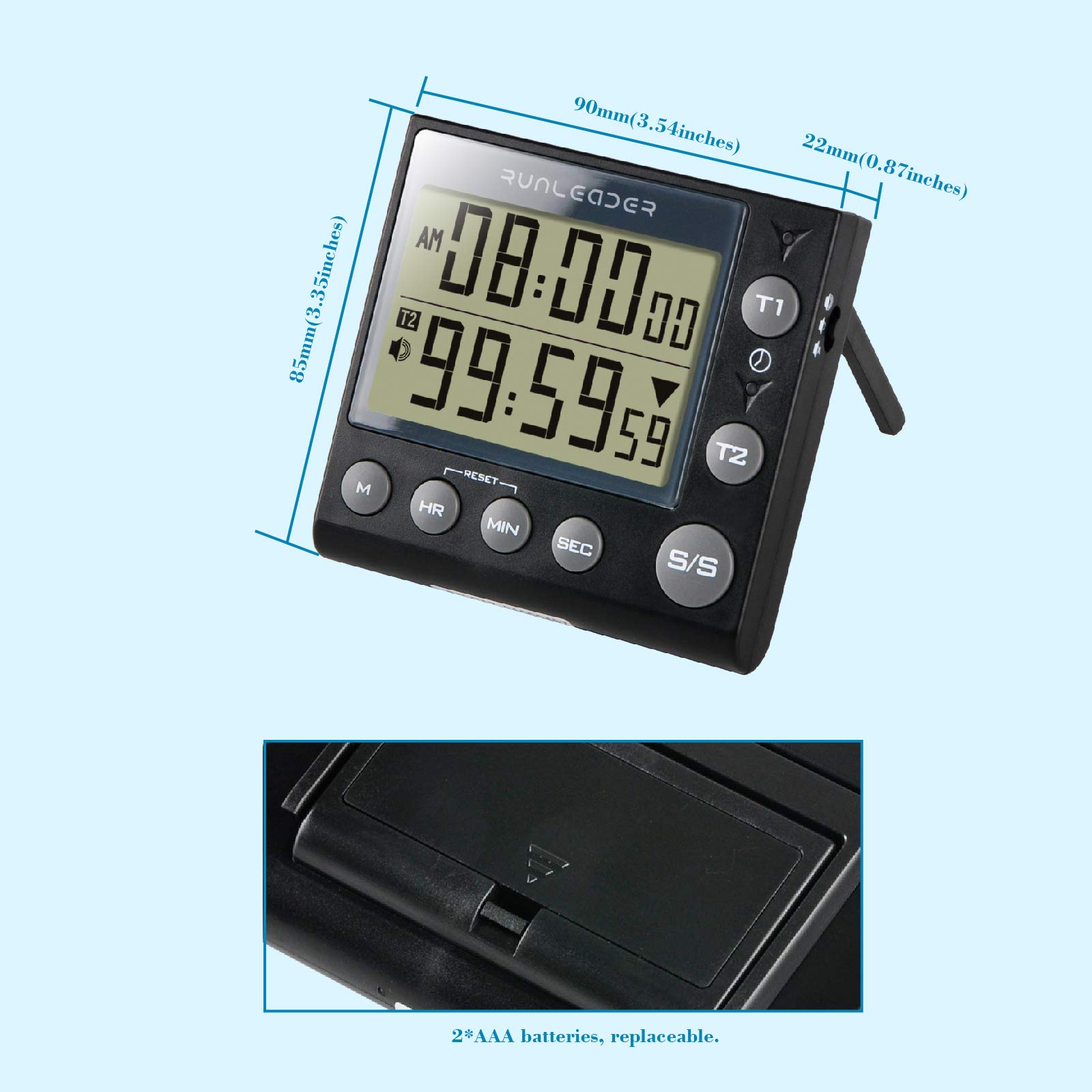 Runleader Kitchen Timer, Bakery Timer, Digital Display Cooking Timer Count Down/Count Up Timer with Magnetic Back,Independent Button,Aloud Alarm,for Cooking Learning Sport Office(Not Included battery)