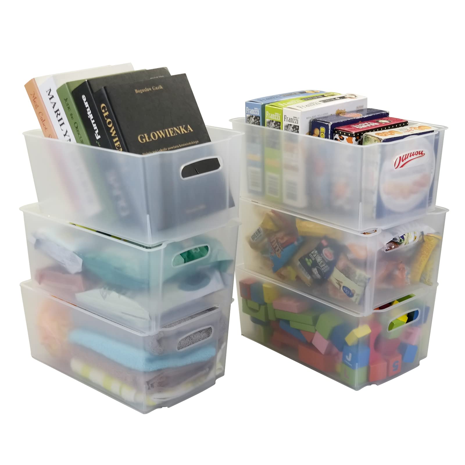 Pekky Pantry Freezer Organizer Bins Stackable Storage Box, 6 Packs, Frosted Transparent