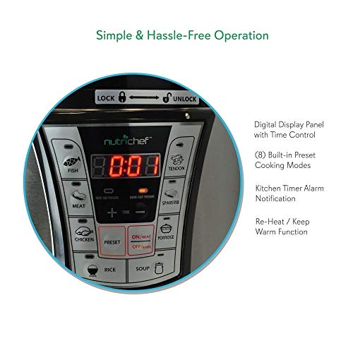 NutriChef Electric Pressure 5 Quart Programmable Multi-Cooker with Digital Display | R Accessory, 5 Qt Capacity, Stainless Steel