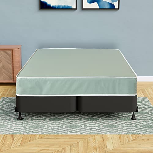 Treaton Pressure Relieving & Cooling High Density Foam Full Mattress - 8-inch Water Proof Vinyl Medium Firm Tight Top Pocketed Coil Rolled Hybrid Mattres with 8ā Wood Box Spring, Bed in Box, Green