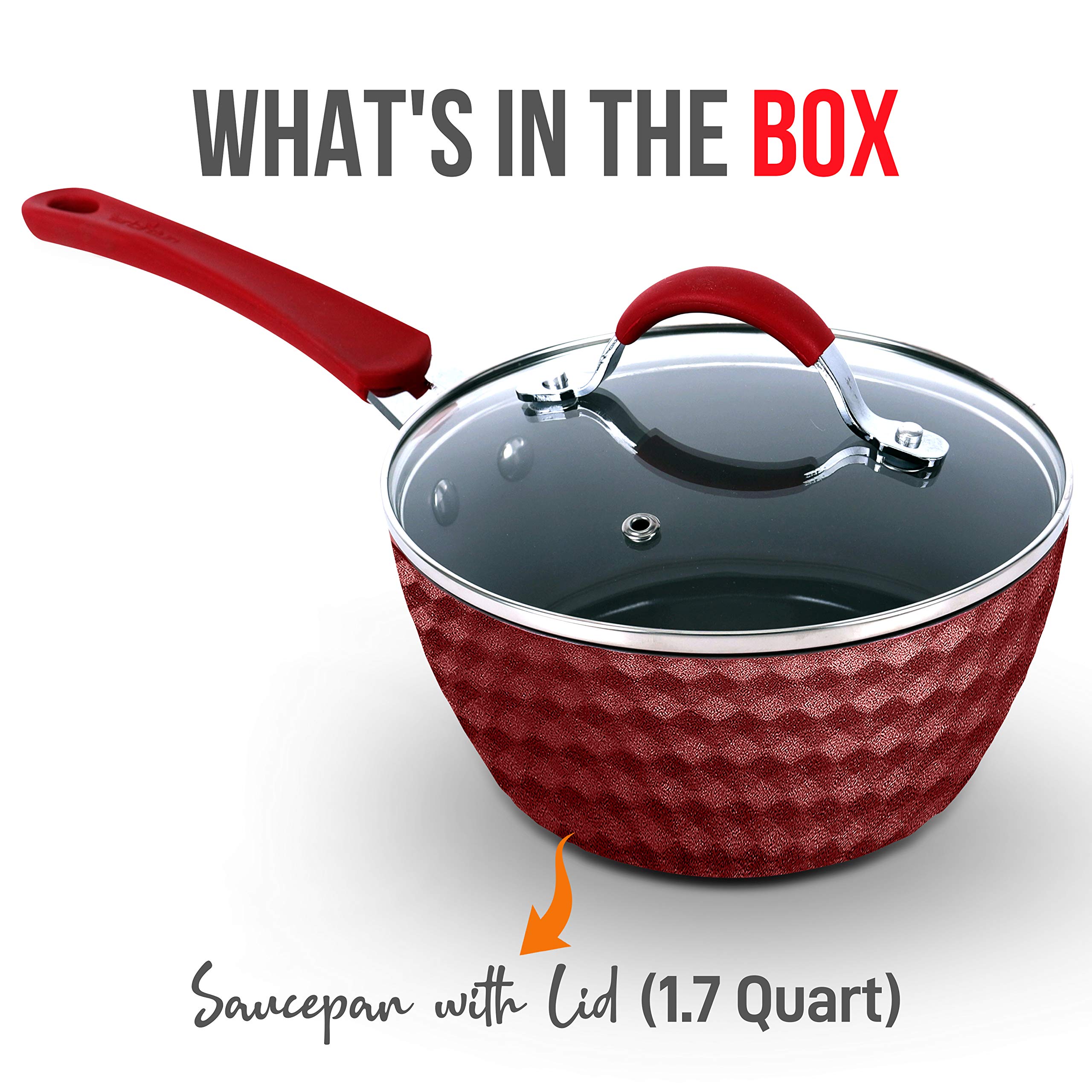 NutriChef Saucepan Pot with Lid - Non-Stick High-Qualified Kitchen Cookware, 1.7 Quart (Works with Model: NCCW11RDD)