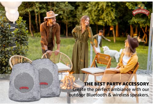 Margaritaville Outdoor Rock Bluetooth Wireless Speaker | Durable Bluetooth Speakers, Fantastic Yard or Patio Decor, IPX-4 Waterproof Rated, Granite Grey “On The Rock
