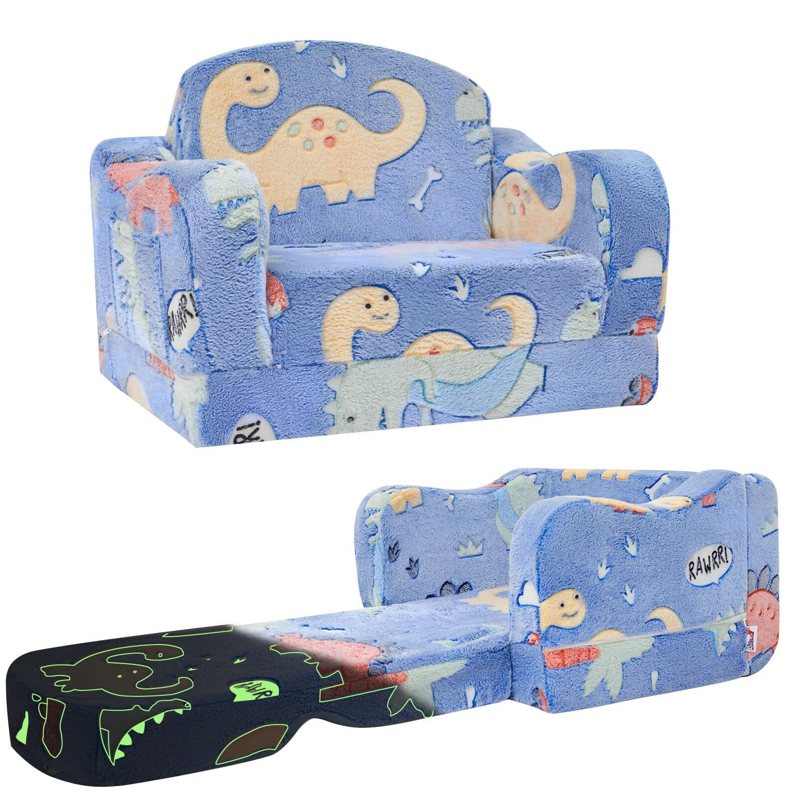 Thick Comfy Toddler Chair and Couch for Kids,2-in-1 Soft Plush Fold Out Sofa for Children,Convertible Couch to Lounger for Toddler