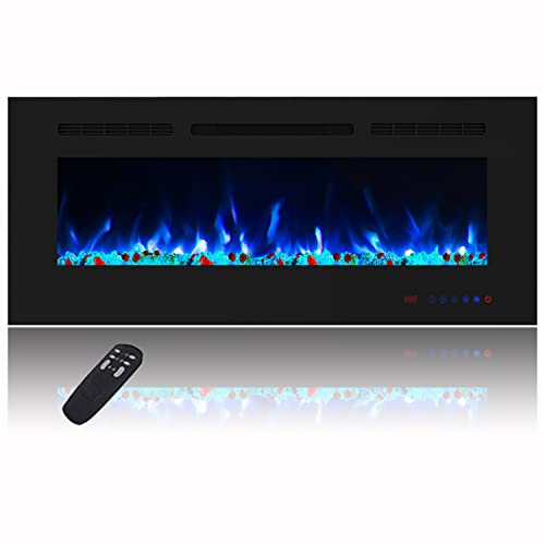 Masarflame 42 Inch Electric Fireplace, Recessed and Wall Mount Fireplace Heater, Quiet & Linear Fireplace Insert with 13Ć13 Adjustable Flame Color, Thermostat & Timer, Remote & Touch Screen
