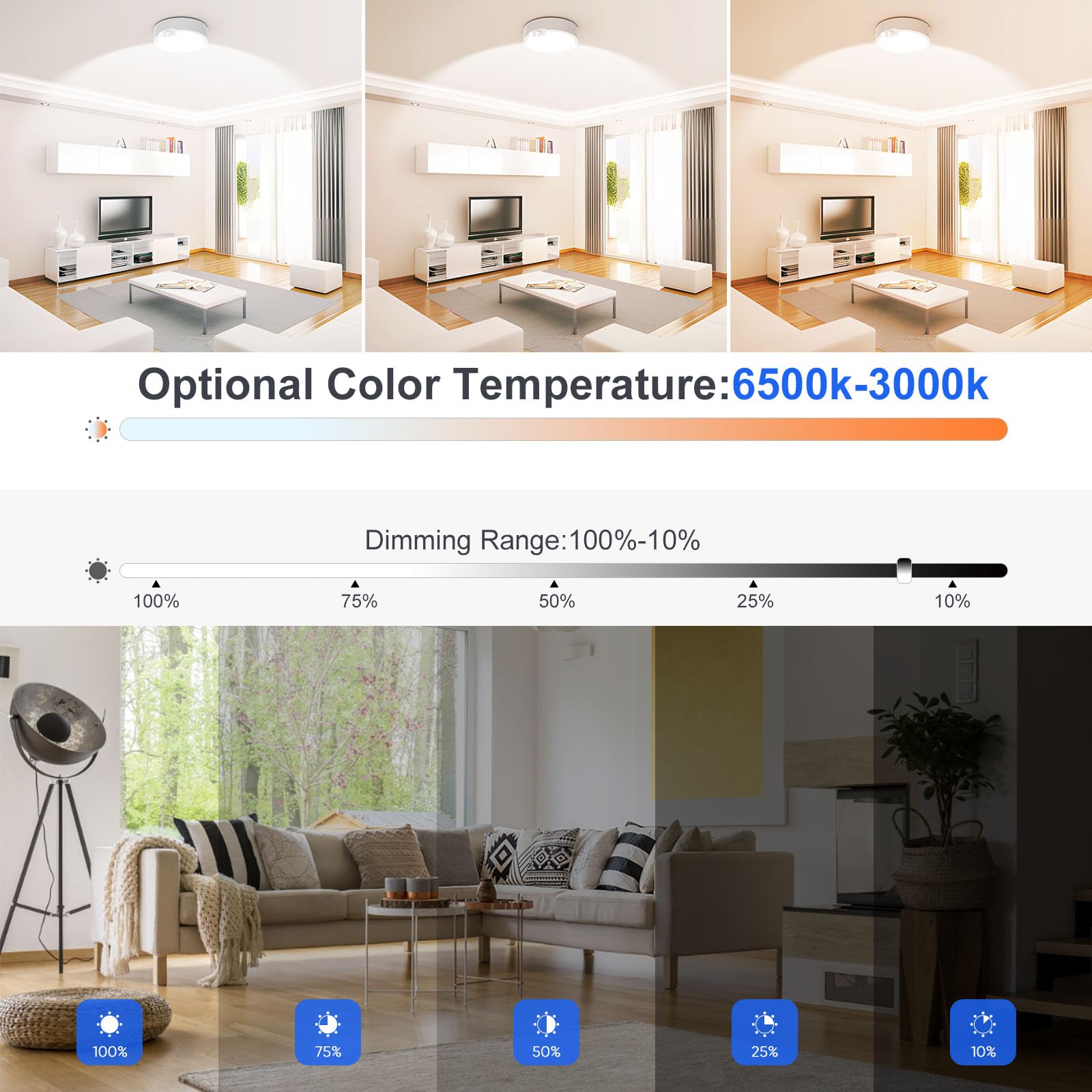 KEPLUG Flush Mount Ceiling Light,24W RGB Ceiling Light Fixture with Remote Control Bluetooth App,Dimmable Led Ceiling Light 3000K-6500K,12Inch Close to Ceiling Lights Bedroom Hallway (Black+White)