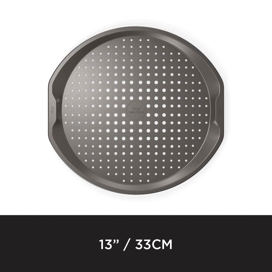 Ninja Foodi ZEROSTICK Pizza Tray 33cm, Non-Stick, Long Lasting Heavy Duty Pizza Tray made from Aluminised Steel, Dishwasher Safe,Grey, B30813EUUK
