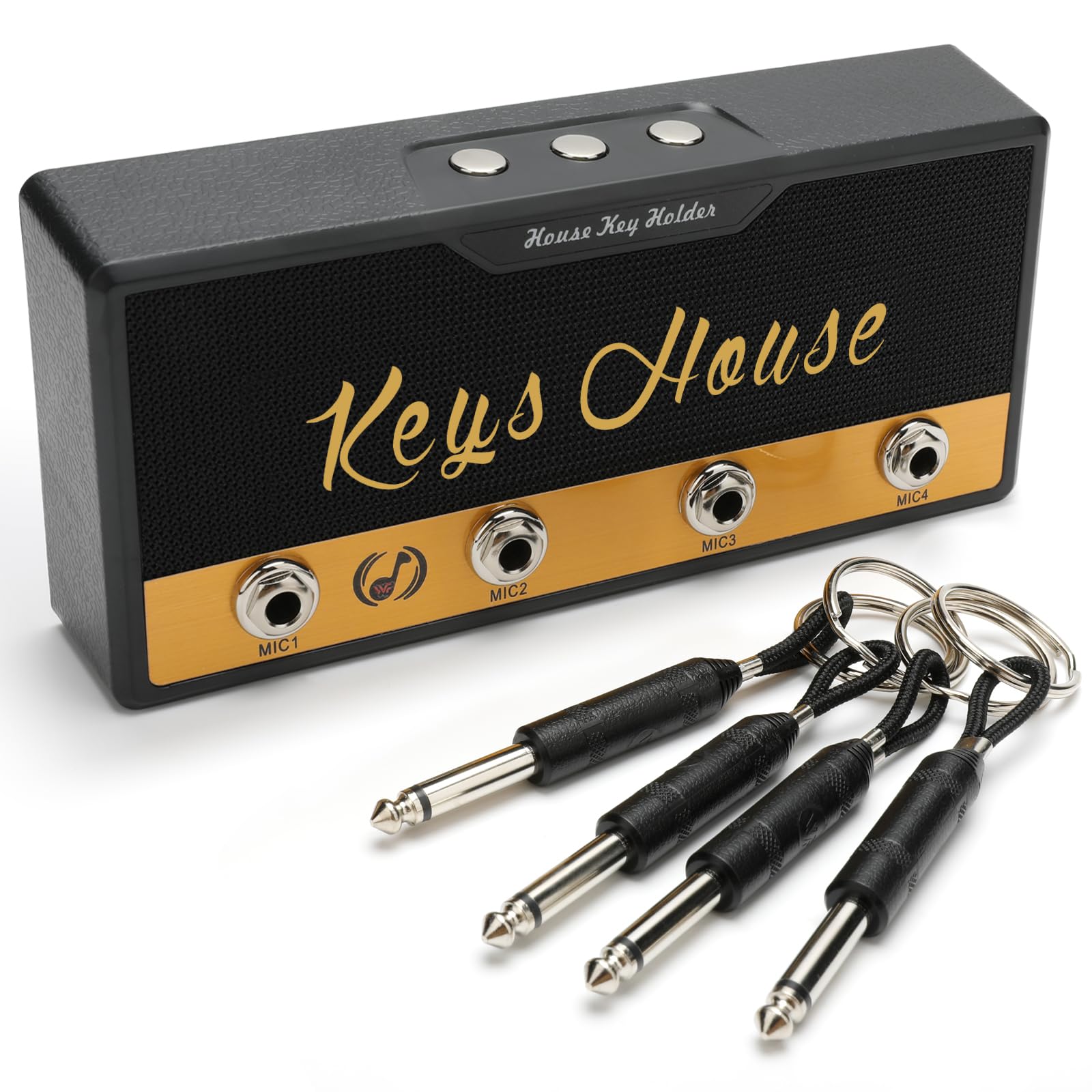 SODWEF Rock Amp Jack Key Holder for Wall,Guitar Amp Key Holder Wall Mount, for Speaker Wood Key Storage, Key Rack Hook Includes 4 Guitar Plug Keychains Home Decoration (Black)