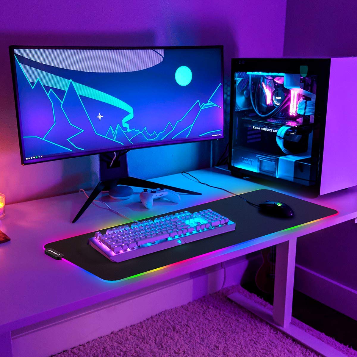 Large RGB Gaming Mouse Pad Led Extended XXL Soft Mousepad with 14 Lighting Mode, Anti-Slip Rubber Base Computer Key Board Mouse Mat for PC Gamer/Laptop Gamer/Officer(31.5×11.8×0.16 inch)