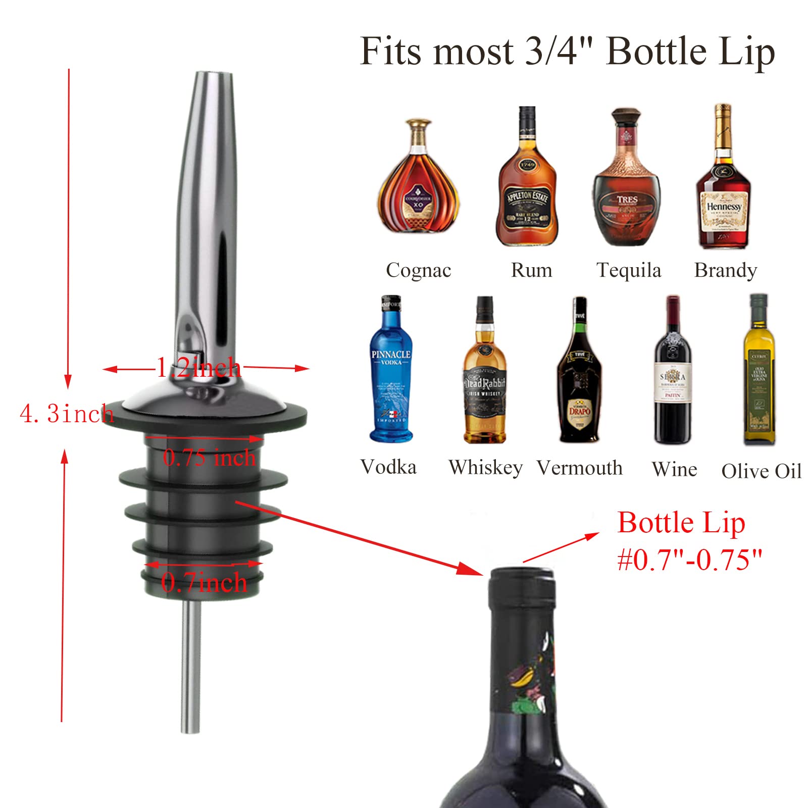 Pafusen 12 Pack Pour Spouts for Liquor Bottles, Liquor Pour Stainless Steel Classic Bottle Speed Pourers with Tapered Spout,Free Flow Pourers,Most Fit Classic Bottle's Lip 3/4"