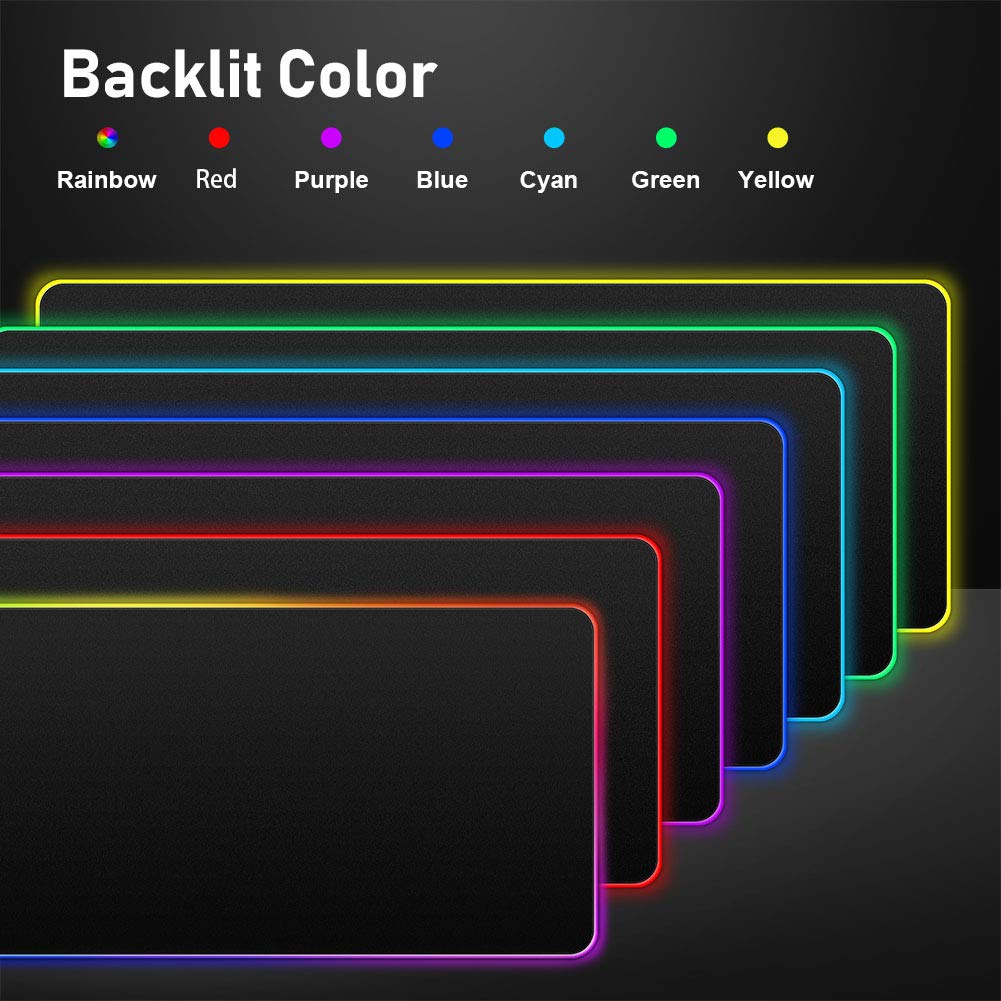Large RGB Gaming Mouse Pad - Soft Non-Slip Rubber Base Led Mousepad, Thick Computer Keyboard Mice Mat for MacBook, PC, Laptop, Desk(31.5 x 11.8 x 0.15In)