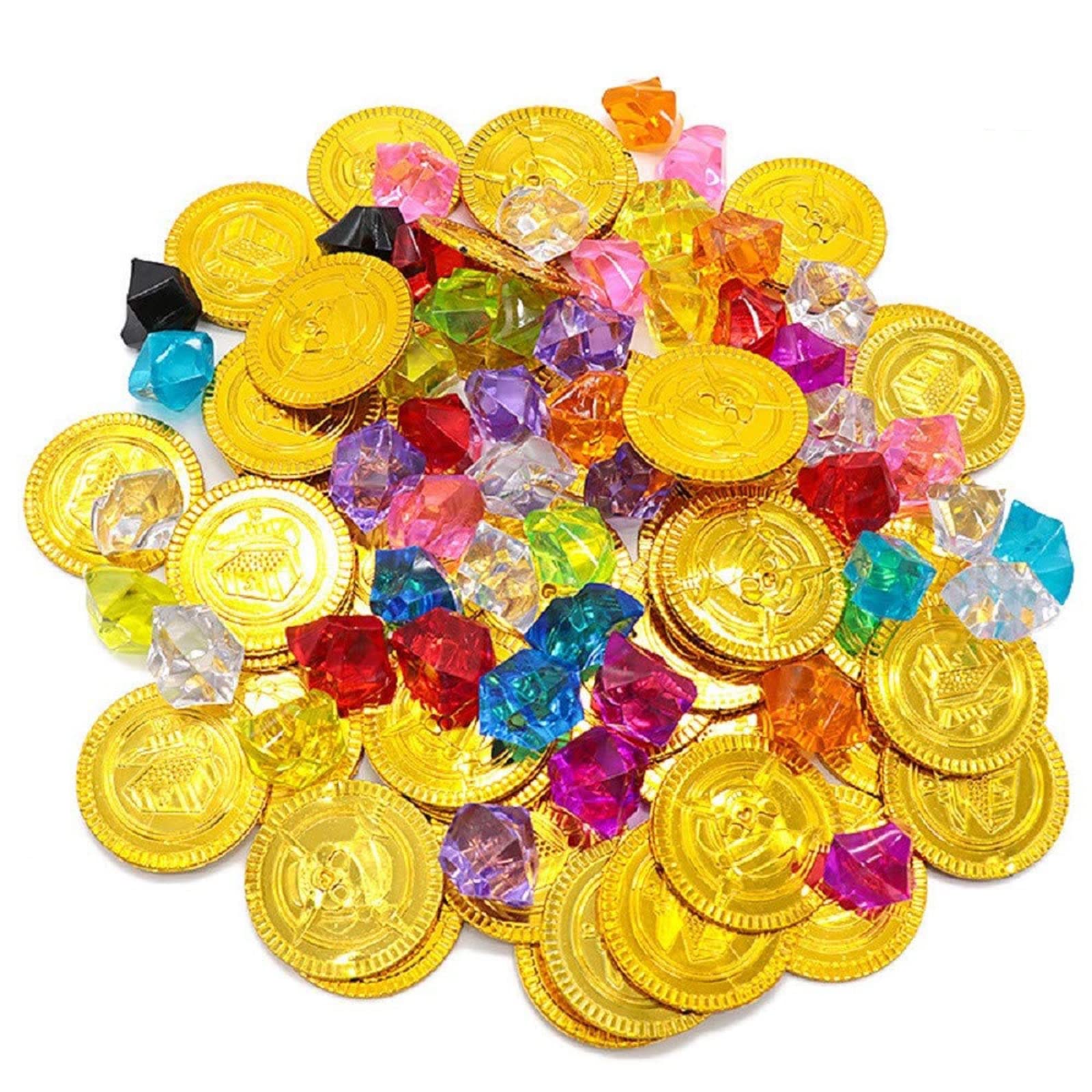 Pirate Antique Plastic Coins Set, 100Pcs Spanish Doubloons Replica Treasure for Board Games, Tokens, Toys, Cosplay, and Decorations.