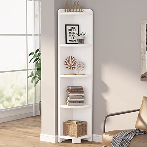 Tribesigns White Corner Shelf, 5 Tier Wood Wall Corner Bookshelf with Anti-Slip Pad, Corner Storage Rack Shelves Display Plant Flower, Stand Ladder Bookcase for Home Office Kitchen Bedroom