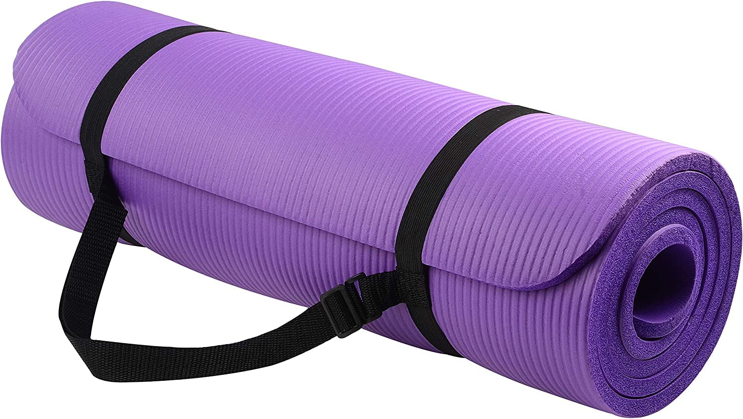 RFH Purple Yoga Mat All Purpose 1/2-Inch Extra Thick High Density Anti-Tear Exercise Yoga Mat with Carrying Strap