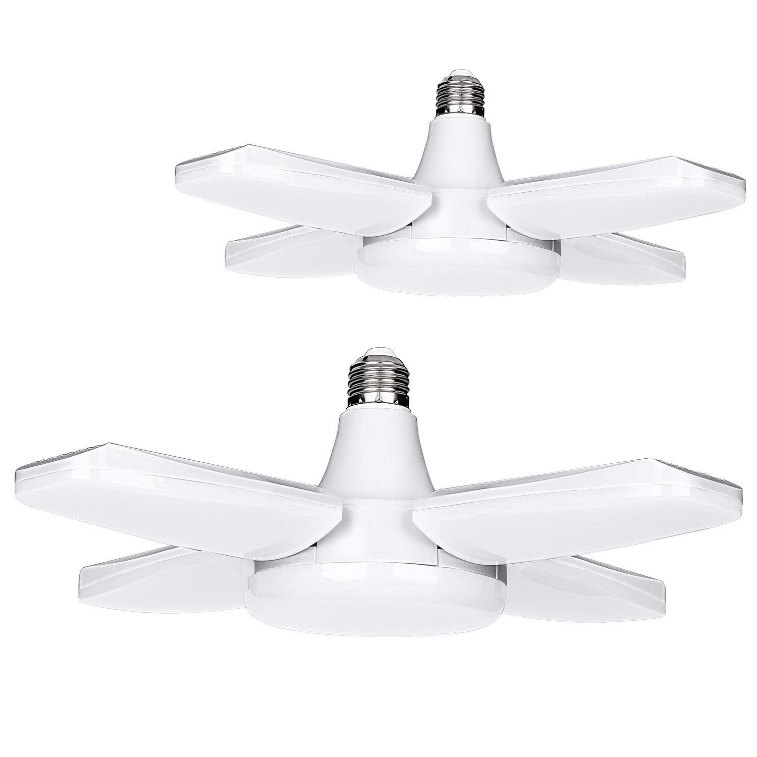 LED Garage Light 2 Pack,35W 4000 lumens 6000K led Lights for Garage Ceiling with 4-Leaves Panels deformable led Garage Lights E26/E27 for Warehouse, Basement, Barn, Workshop, Shop (White(2 Pack))
