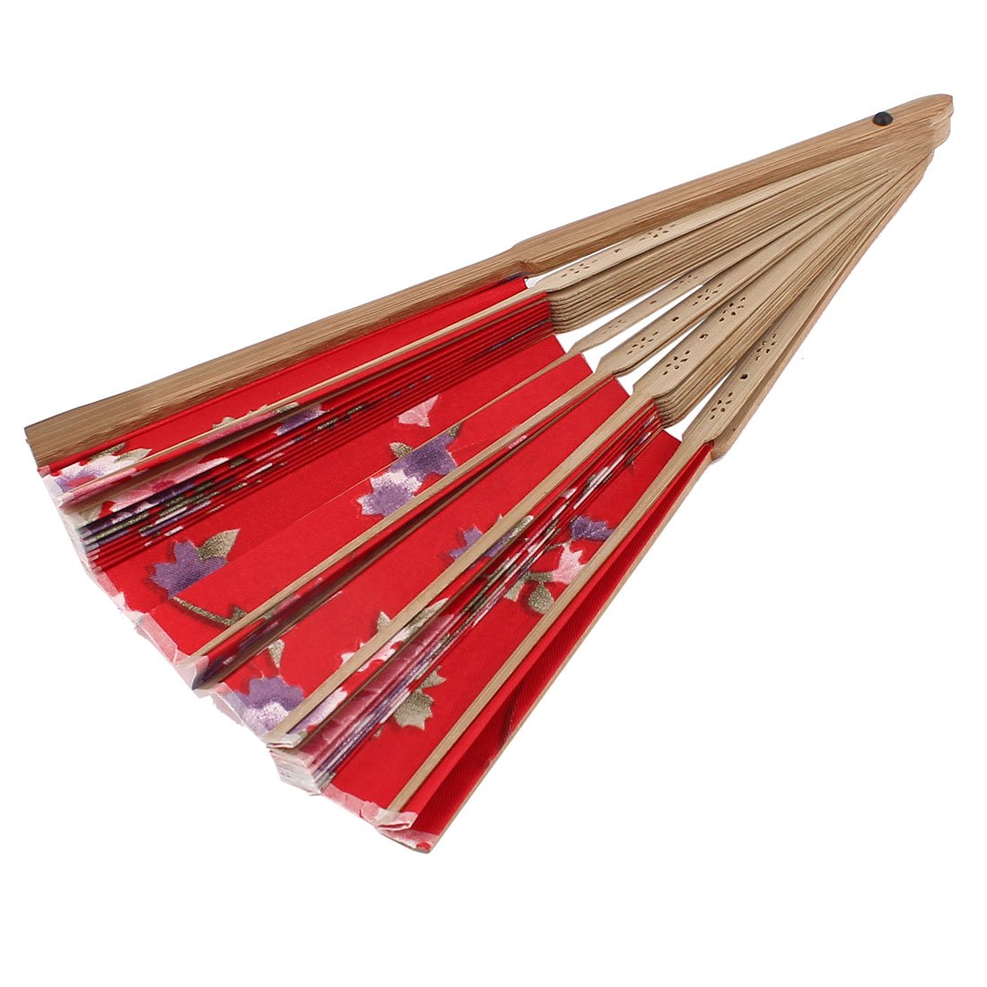 Qtqgoitem Red Beige Ribs Flower Pattern Foldable Hand Fan (model: b30 6a7 b27 f1b 027)