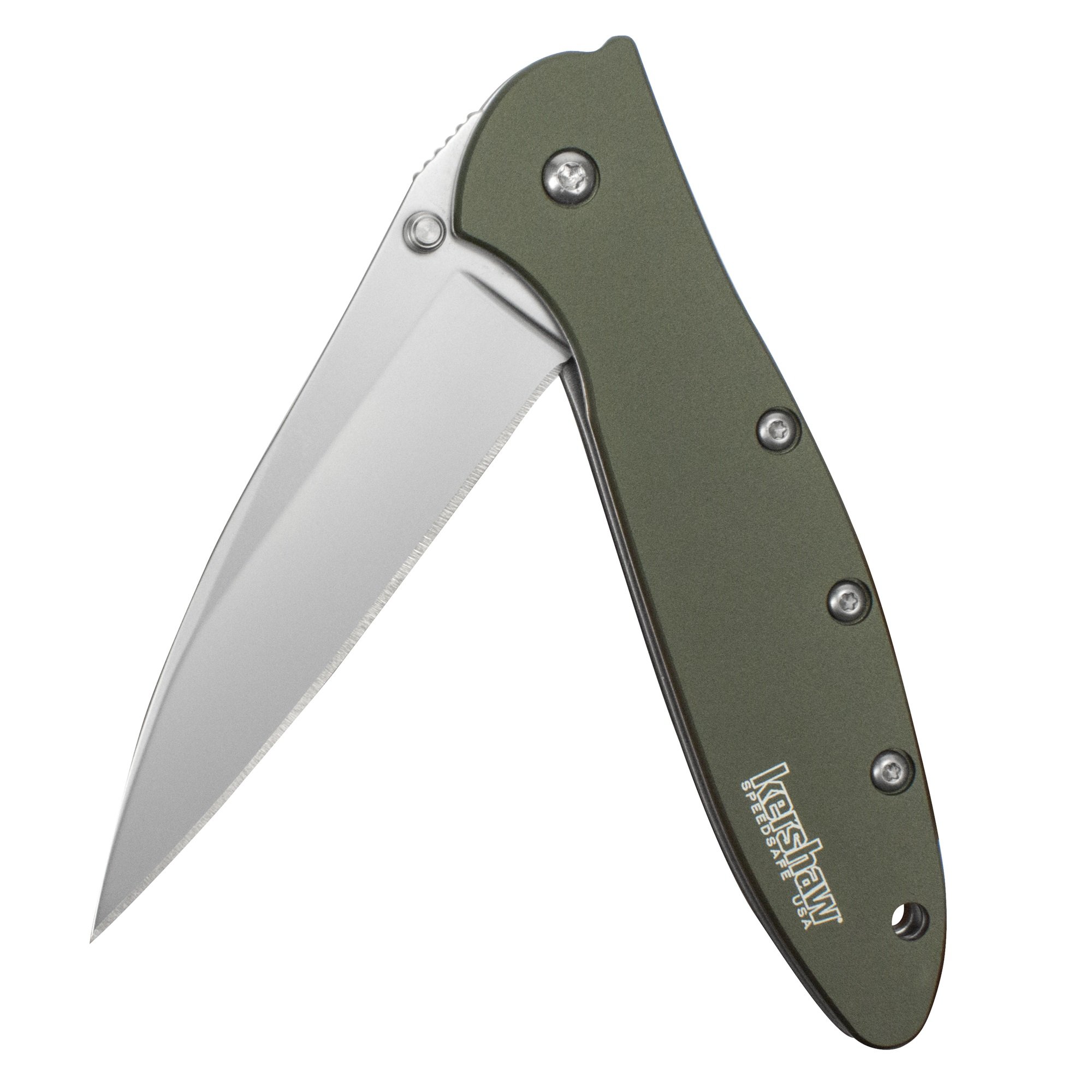 Kershaw Leek Pocket Knife (1660), 3 oz. & Leek Olive Handle with 14C28N Sandvik Steel; Ken Onion Classic Design with SpeedSafe Assisted Opening and 3 Inch Medium-Sized Blade