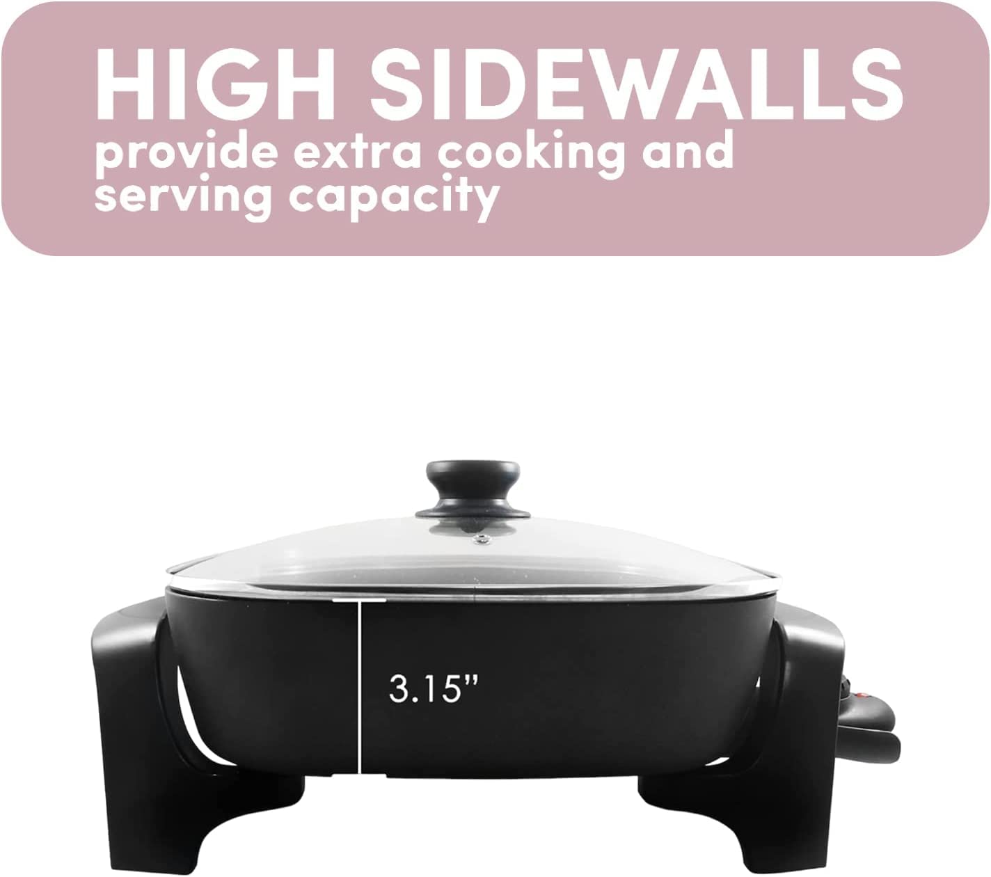 Nonstick Extra Deep Electric Skillet - with Glass Vented Lid, Serves 4 to 6 People (7.5Qt.)