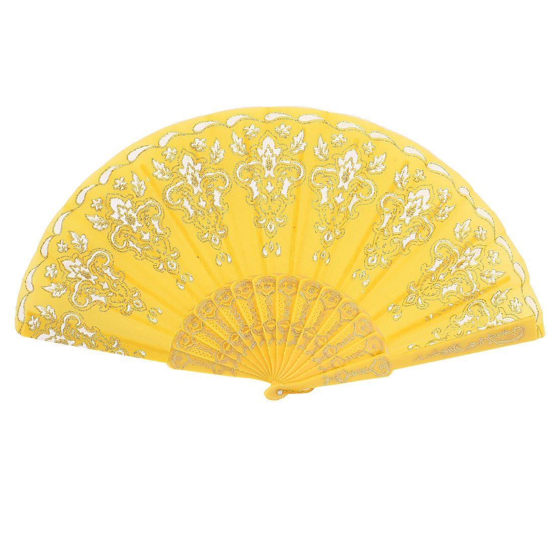 Qtqgoitem Summer Gold Tone White Floral Pattern Fabric Folding Hand Fan Yellow (model: 7b2 562 32d be7 2ba)