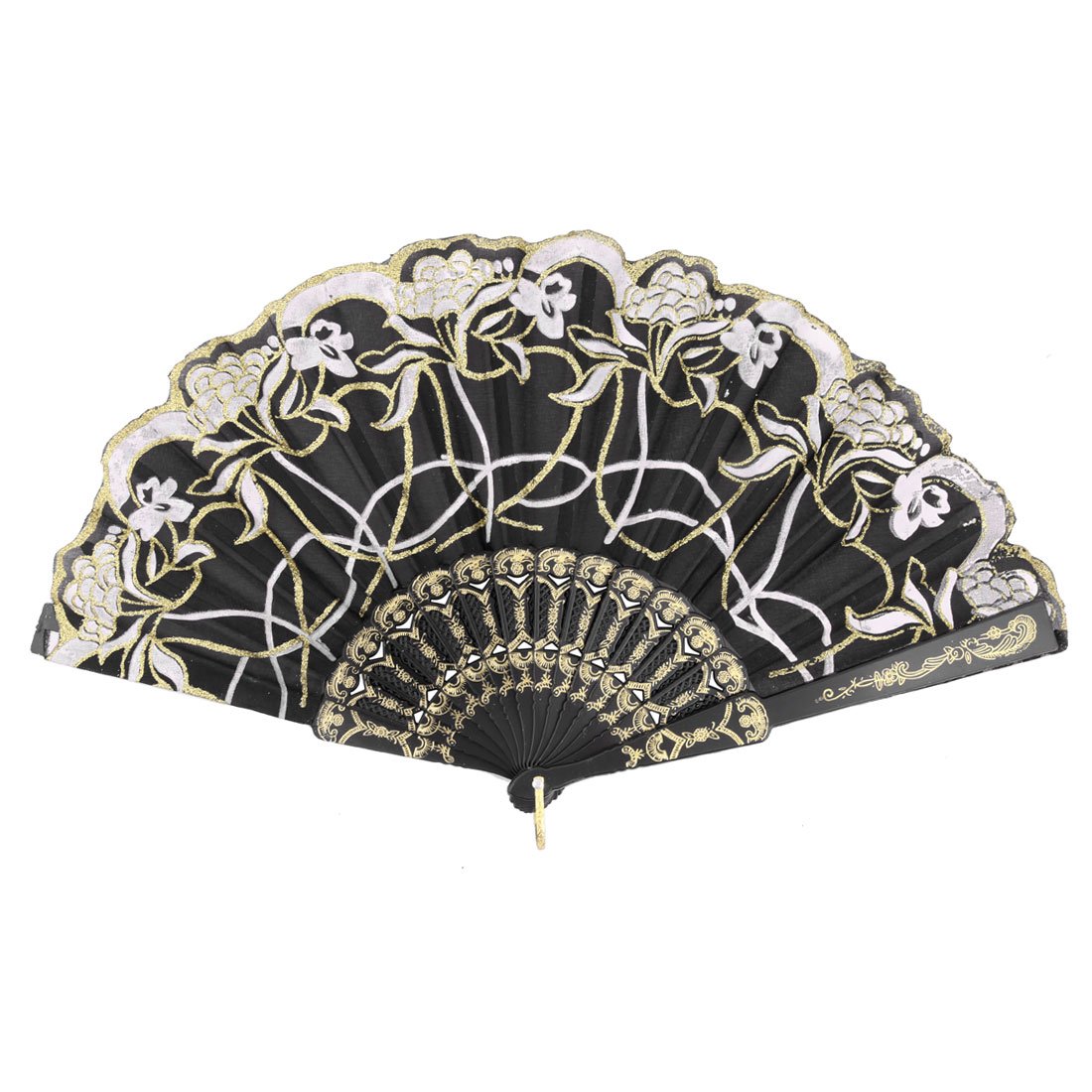 Qtqgoitem Women Polyester Chinese Style Cosplay Artistic Handle Folding Fan 24cm Length Black (model: bfc bdc 98c 798 92b)