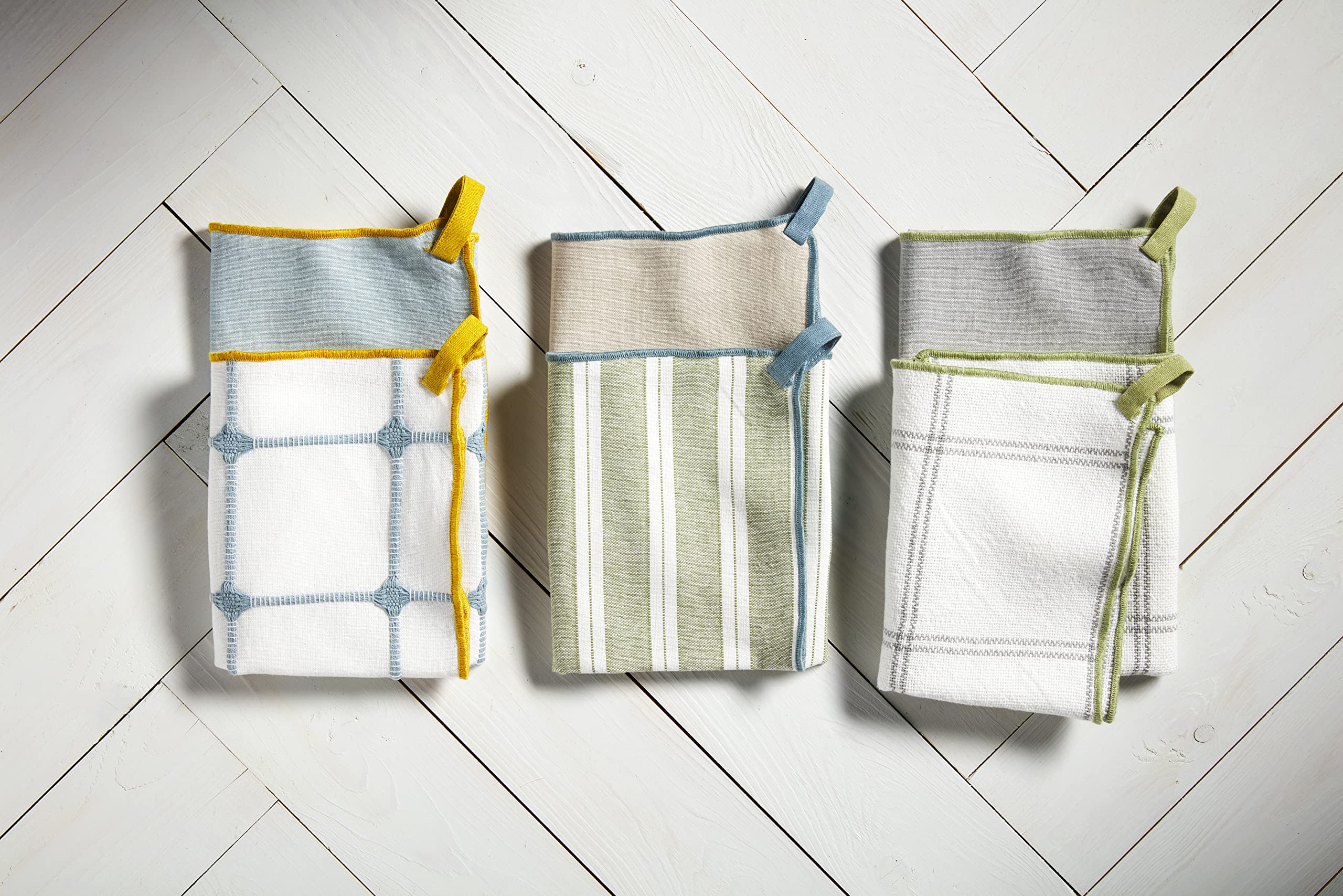 Mud Pie Gray Stitched Edge Towels, 26" x 16 1/2"