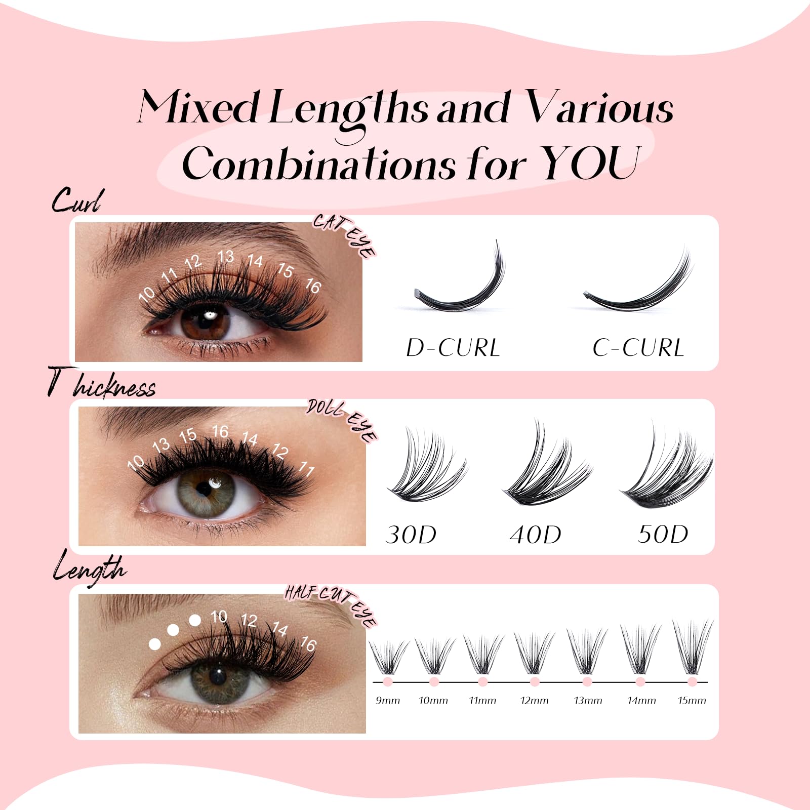 LIGHTINIS Individual Lashes 280 PCS 30D+40D Large Tray DIY Lash Extension C Curl Lash Clusters 9-16mm Mixed Natural Eyelash Clusters Faux Mink Slik Cluster Lashes (30D+40D-C-MIX9-16mm)