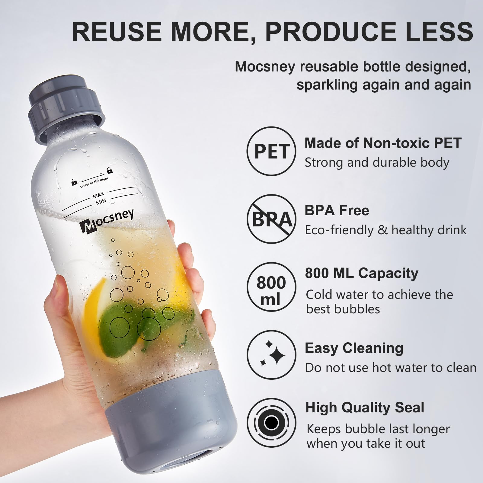 Mocsney Soda Maker, Sparkling Water Maker, Soda Maker Machine for Home Use with Safe-lock, Compatible with Any Screw-in 60L CO2 Cylinder (NOT Included)