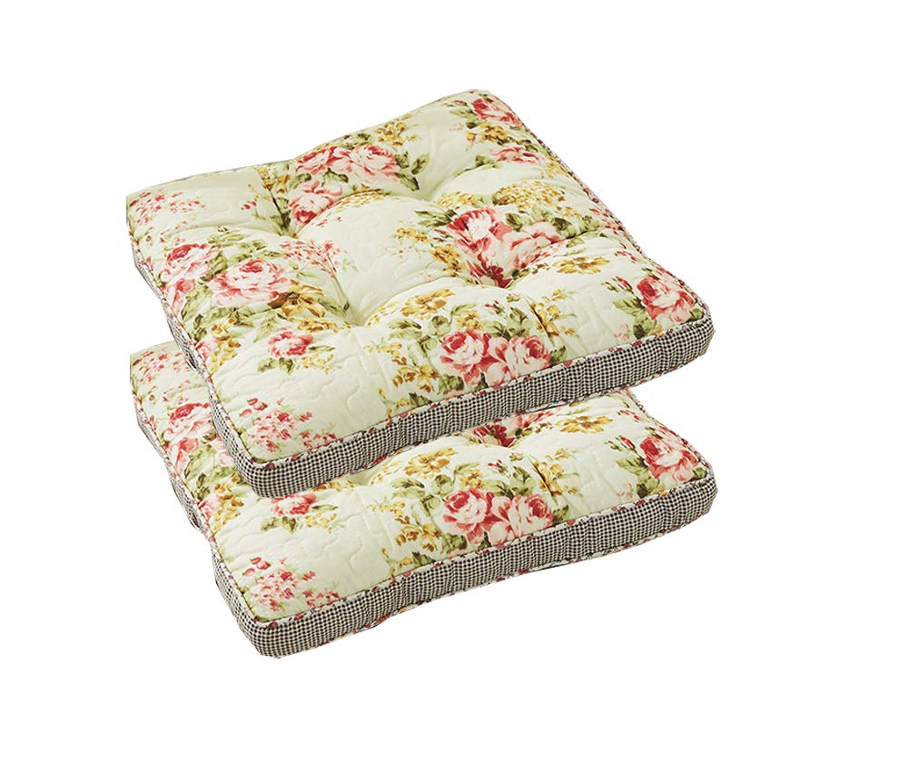 Peacewish Fashion Square Seat Cushion Indoor/Outdoor Floral Chair Cushion with Tie, Non Slip (Flower 22, Set of 2)