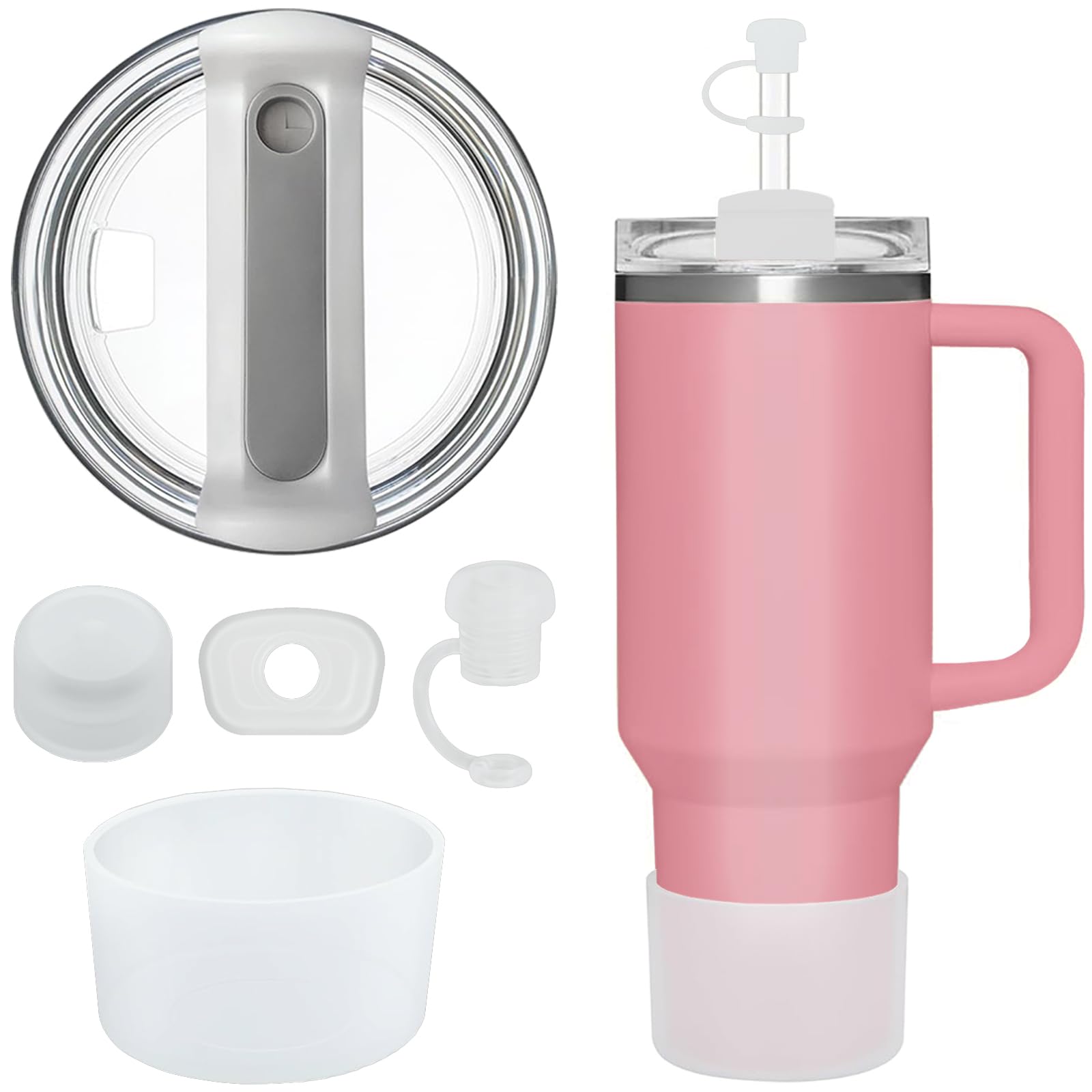 Tumbler Lid for Stanley Cup, 40oz Replacement Lid, With Spill Stopper and Anti-Slip Kit, Suitable for Stanley Quencher H2.0 Tumbler 40oz (White)