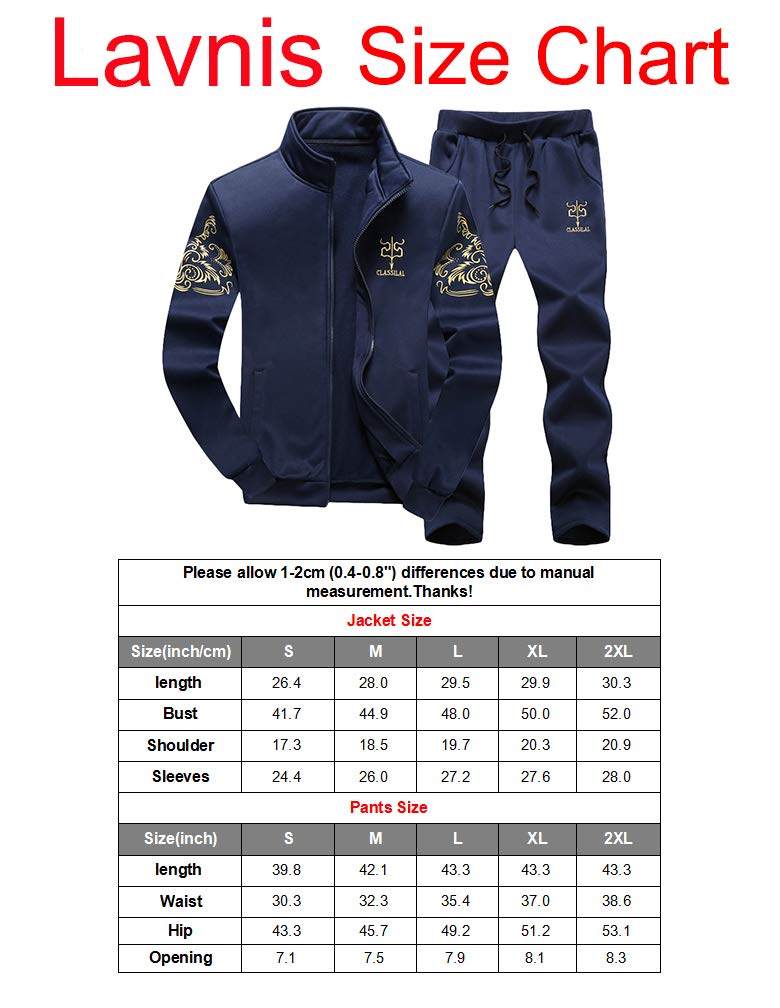 Lavnis Men's Casual Tracksuit Full Zip Running Jogging Athletic Sports Jacket and Pants Set Black L