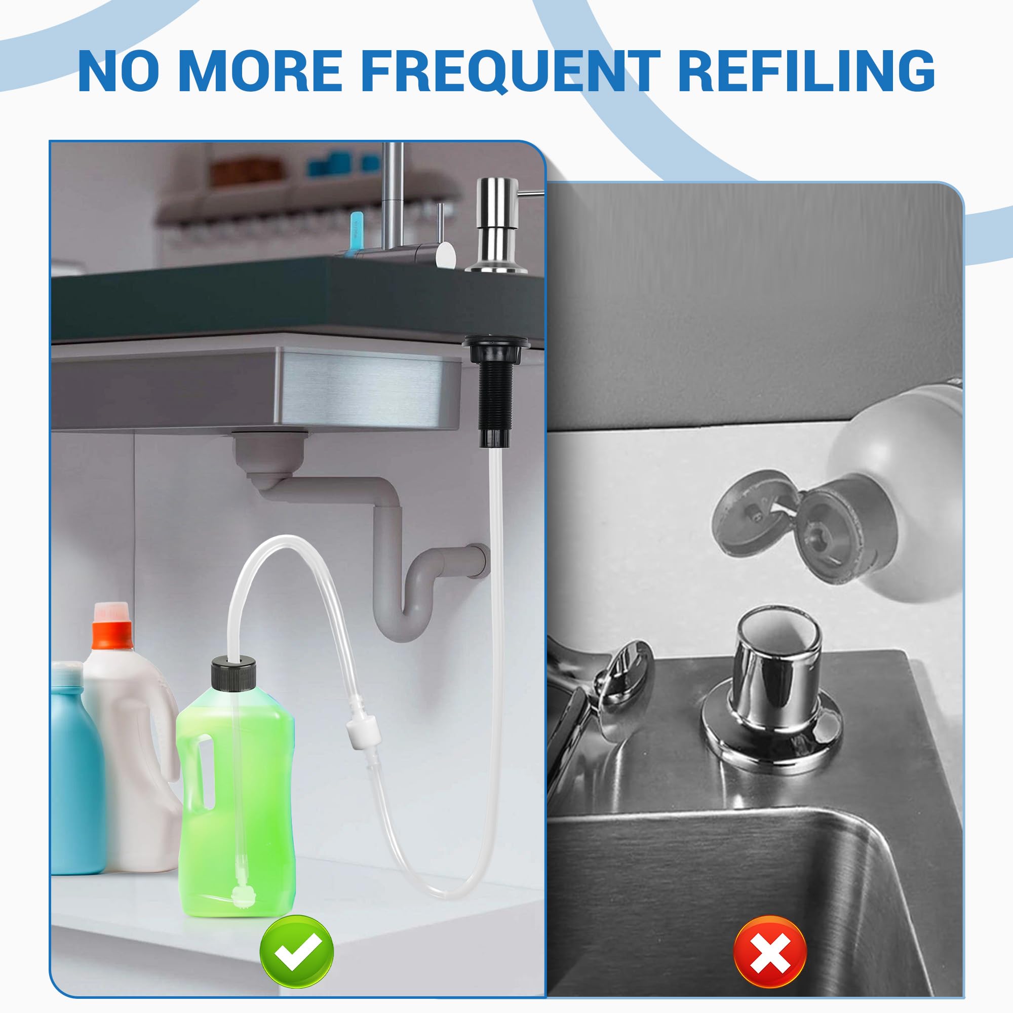 Sink Soap Dispenser Extension Tube Kit 47" with Check Valve, No Need to Fill The Little Bottle Again!