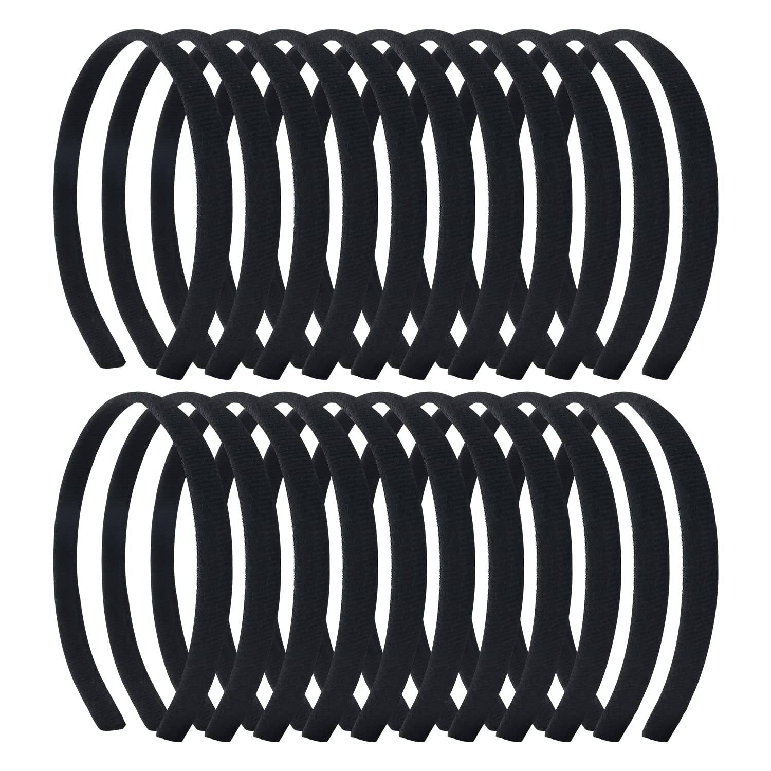 Lawie 20 Pack 0.5 Inch Black Plain Cloth Covered Thin Hard Plastic Headbands Elastic Skinny Hairband Flexible Hair Hoop Holder Clasp Tiara Crown Base Headpieces Crafts DIY Accessories for Women Girls