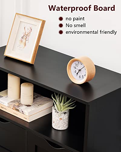 WEENFON Bathroom Cabinet, Floor Cabinet with 2 Doors & 2 Drawers, Bathroom Storage Cabinet with Adjustable Shelf, Freestanding Wooden Storage Organizer for Bedroom, Living Room, Hallway, Black