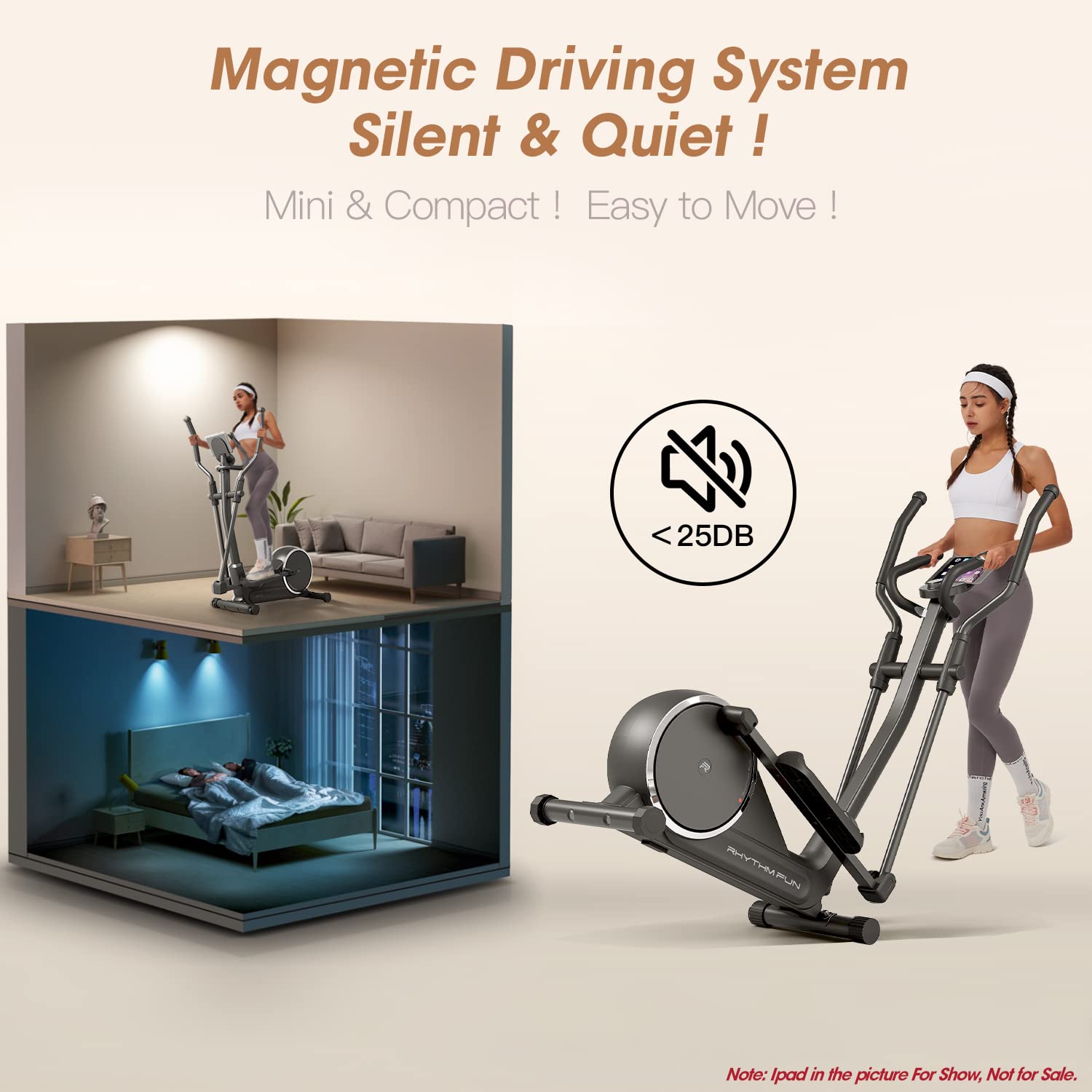 RHYTHM FUN Elliptical Training Machine, Electric Elliptical Machine for Home Use Magnetic Elliptical Training Machine 16 Resistance Elliptical Trainer with Smart LED Display Workout APP