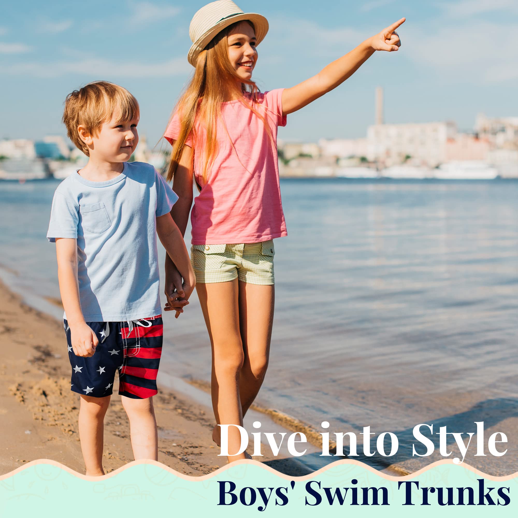 Kute 'n' Koo Boys Swim Trunks, Quick Dry Boys Boardshorts, Boys Bathing Suit Sizes from 2T to 18/20