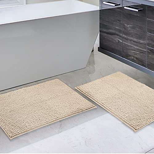 PSBP BEAUTY 2-Piece Bathroom Rugs Set, Premium Bathroom Mats for Bathroom Floor, Small Machine Washable Chenille Bath Rug, Non Slip and Super Absorbent, (30" x 20" Plus 24" x 17", Beige)