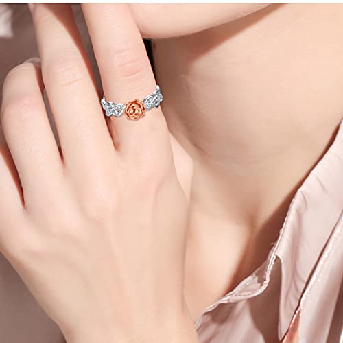 PLATYCO Rose Flower Ring 925 Sterling Silver Dainty Rose Flower Statement Engagement Rings Jewelry Gift for Women, Ring Size 6