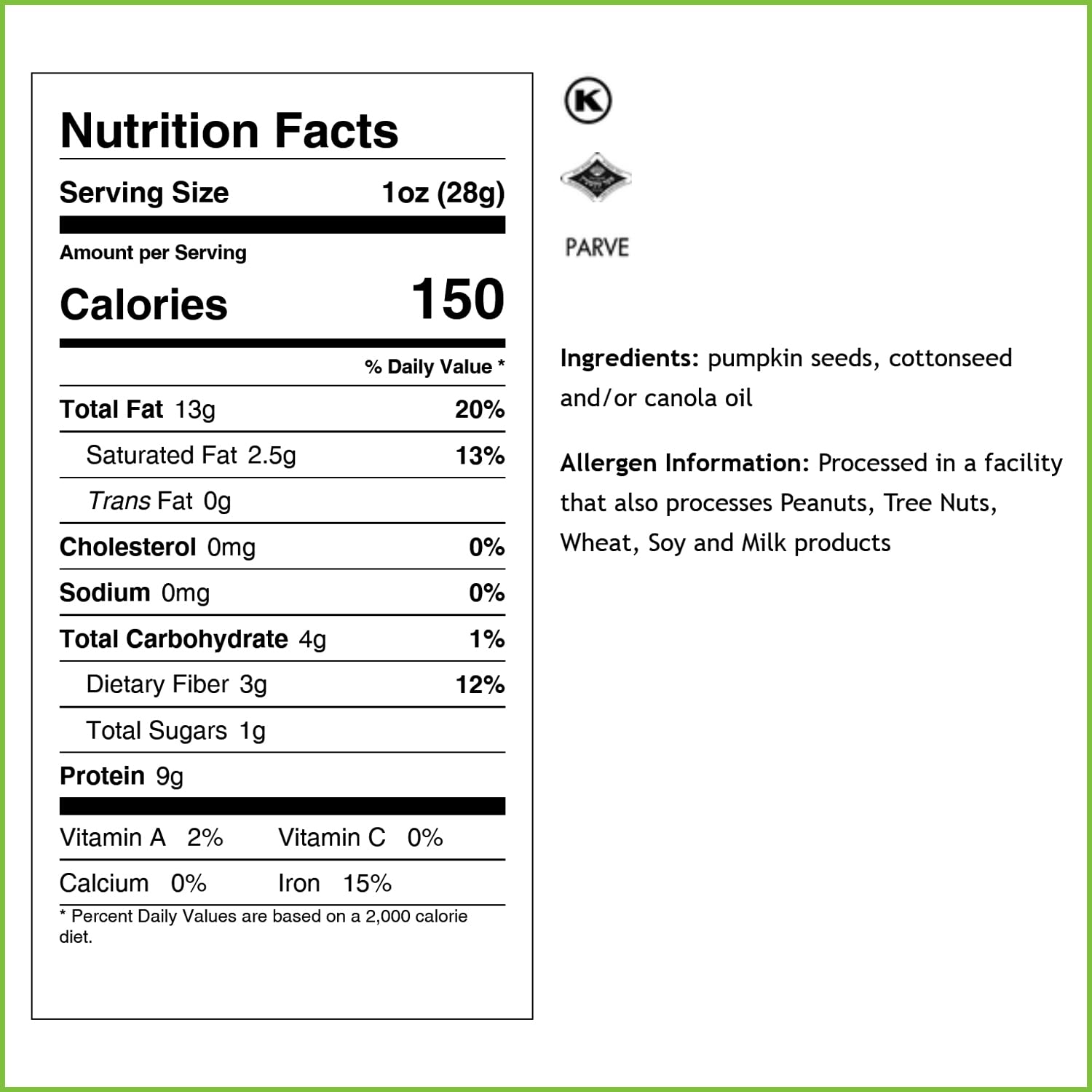 Oh! Nuts Roasted Unsalted Pumpkin Seeds -2lb | No Shell Pepitas Great for Healthy Snacking or Smoothie & Salad Toppings-32oz in Resealable Bulk Bag