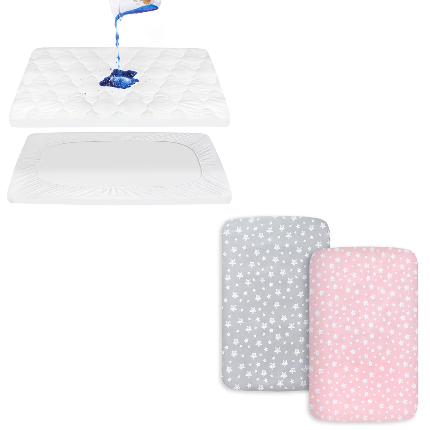 Waterproof Pack N Play Mattress Pad Protector with Cotton Fabric and Lovely Pack N Play Sheets