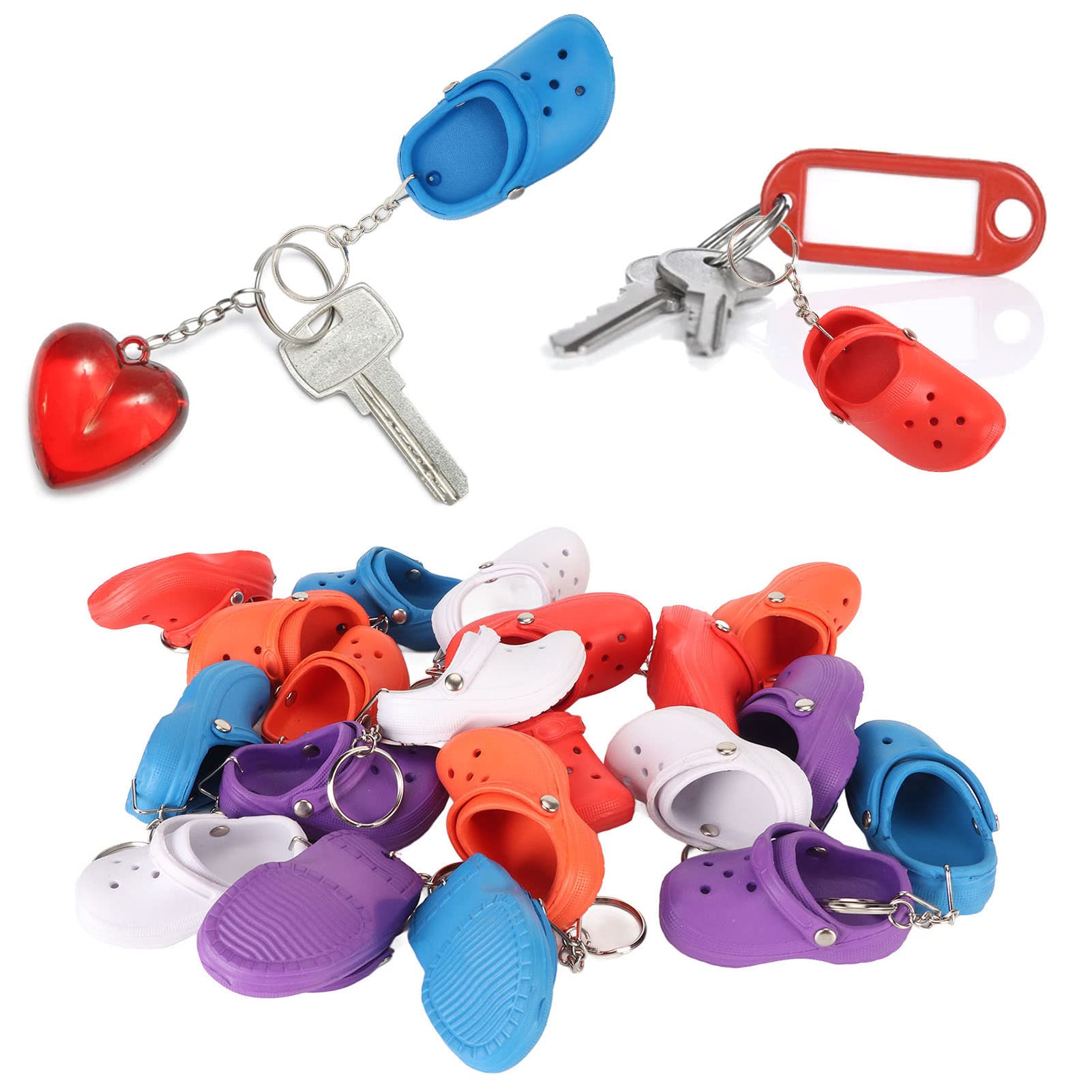 Pssopp 20Pcs Mini Croc Shoe Keychain Slipper Keychain Slipper Key Ring Cute for Backpacks Gifts Cute Shoes Keychain for Kids Boys Girls