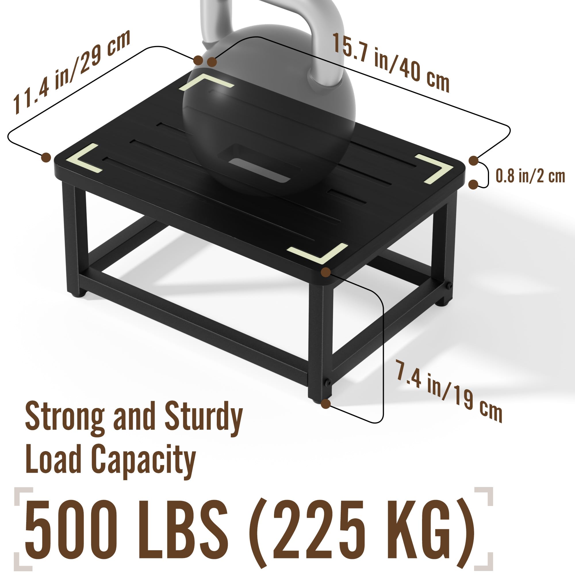 Tikea Step Stool for Adults with Handle & Non - Slip Surface and Rubber Feet - Sturdy Step Stool with Glow Strip - 500 lbs Capacity for Bedroom, Bedside, Bathroom, and Kitchen (Black)
