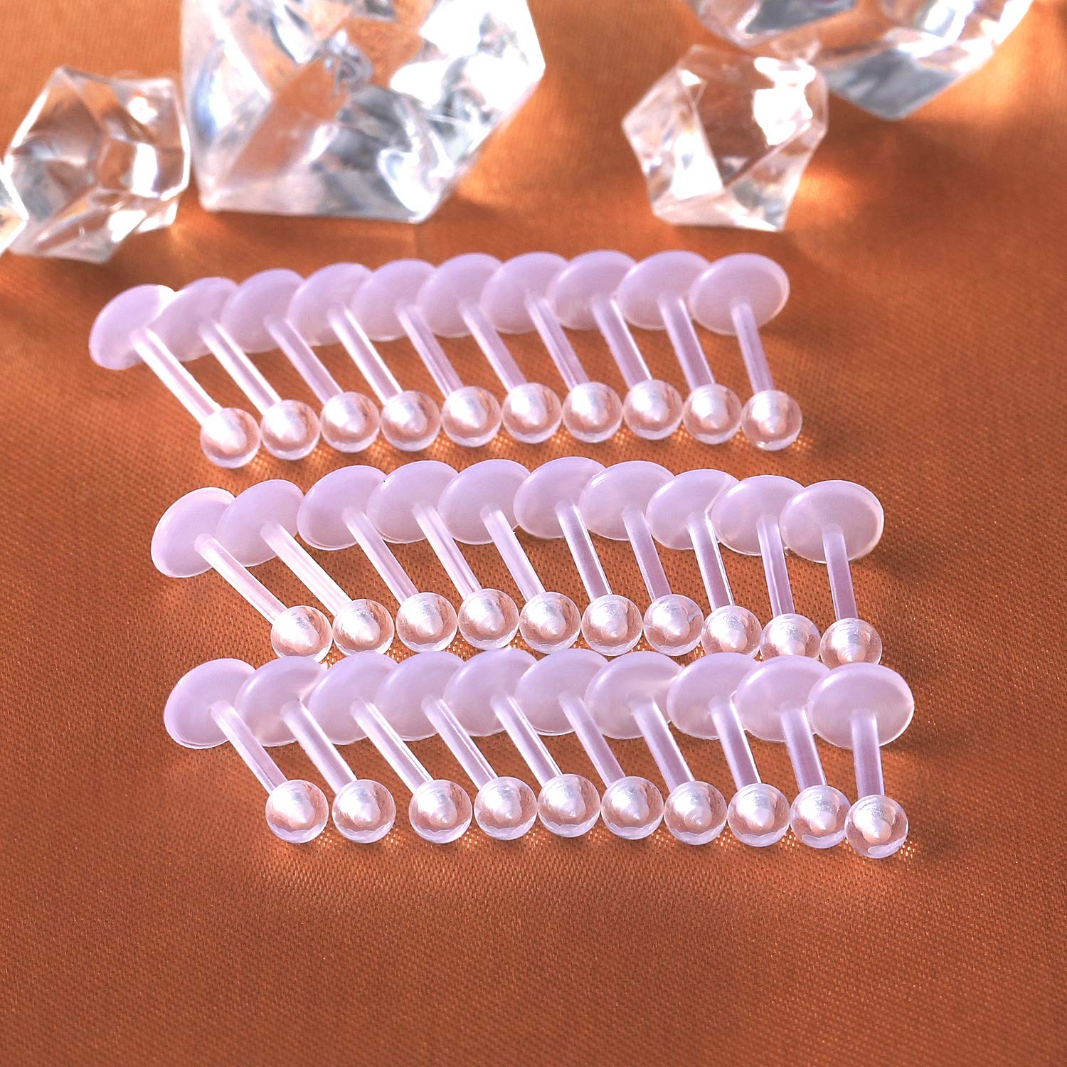 Lcolyoli 30PCS 16G Clear Acrylic Lip Rings Monroe Labret Studs Piercing Jewelry Bioflex Flexible Ear Tragus Helix Earring Retainer 8mm Bar Length 3mm Screw Ball Flat Back for Women Men Girls Work