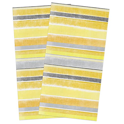 Kitchen Towels Set Ombre Yellow Grey Stripe Hand Towels Dish Towel Geometric Design Dishcloths 2 Pack, 18x28 Inches Absorbent Soft Cotton Dish Cloths Bar Towels & Tea Towels